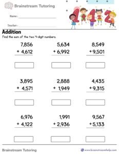 Addition of two 4-digit numbers with answers - Brainstreamhelp