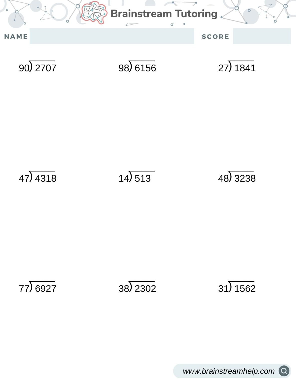 Long Division With Remainder Worksheet - Brainstreamhelp