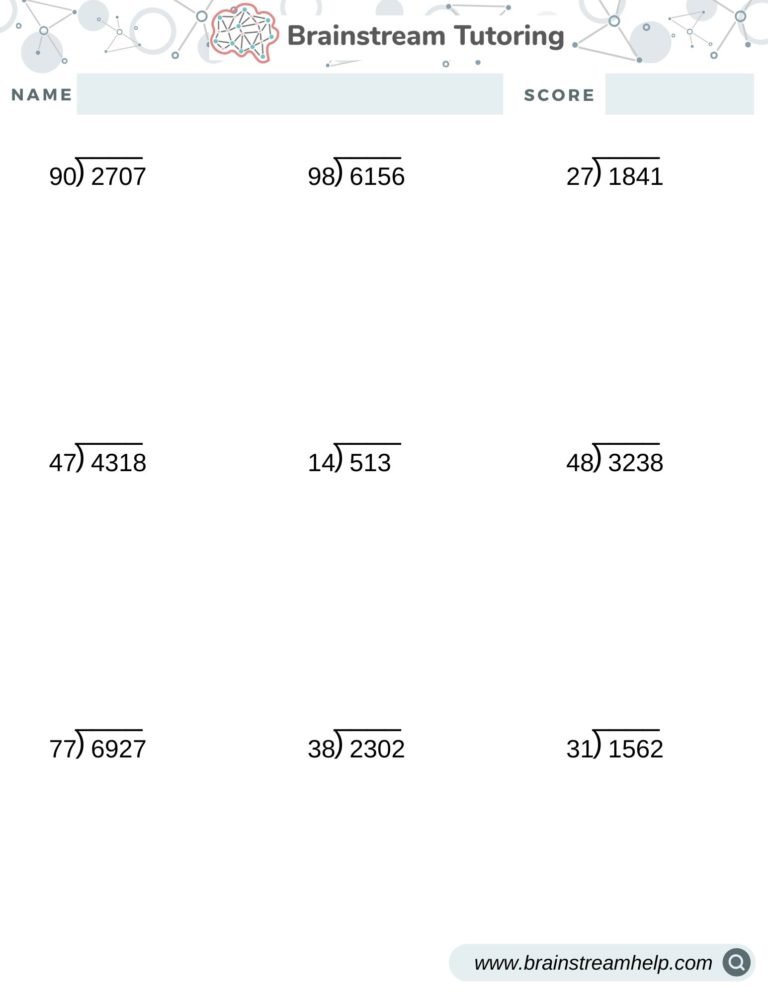Long Division With Remainder Worksheet - Brainstreamhelp