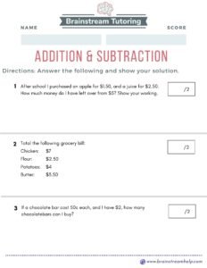 Money - Addition & Subtraction - Brainstreamhelp