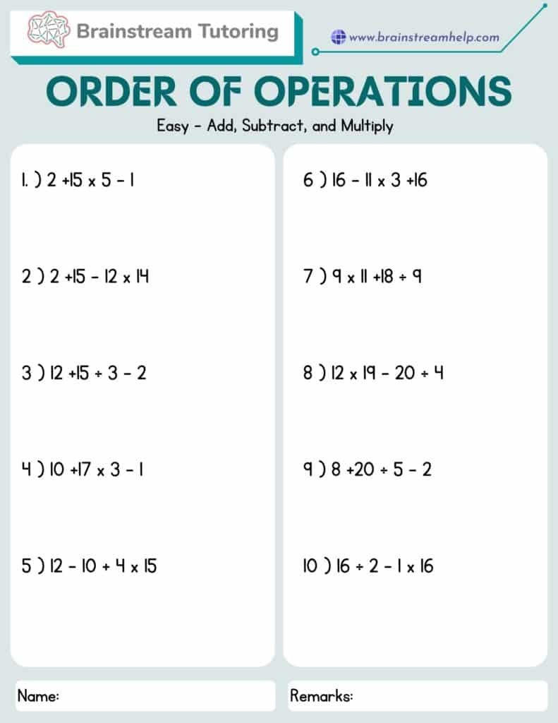 PEMDAS - Order of Operations Easy - Brainstreamhelp