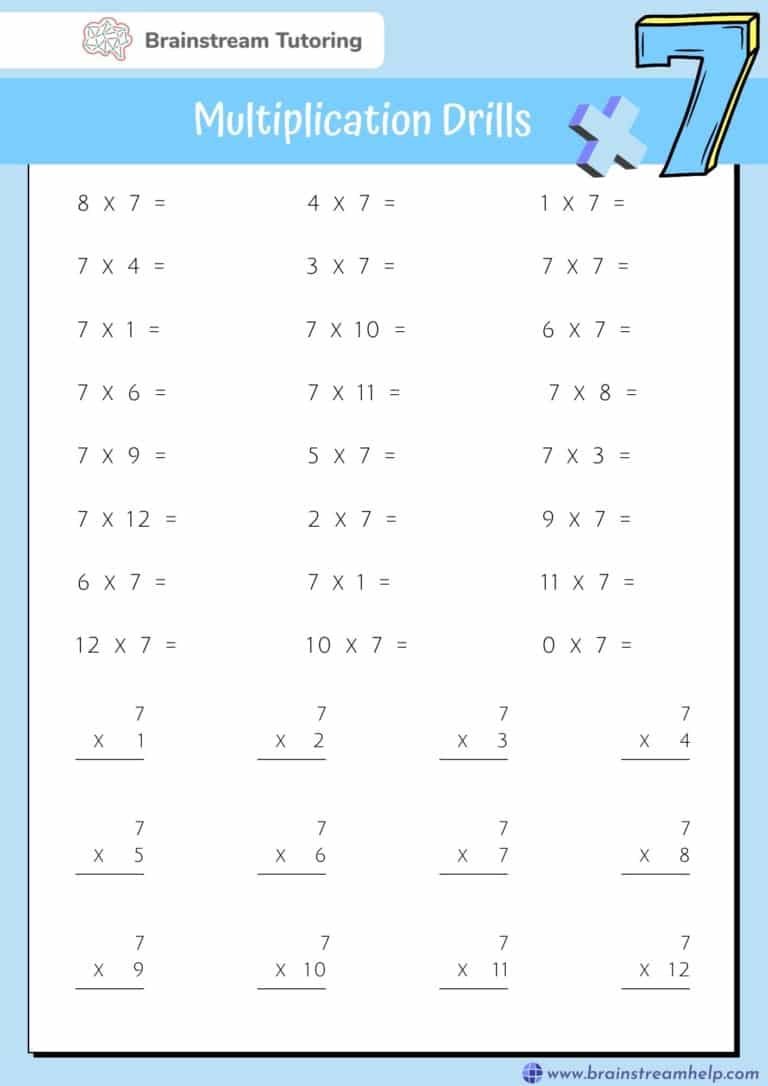 Multiplication Drill - Seven Times Table - Brainstreamhelp