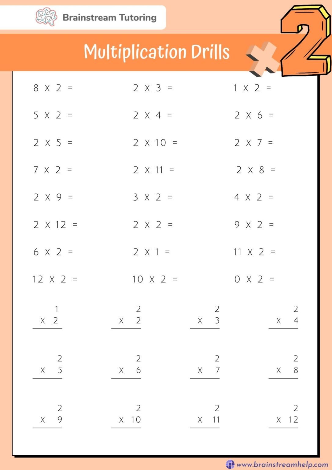 Multiplication Drill - Two Times Table - Brainstreamhelp