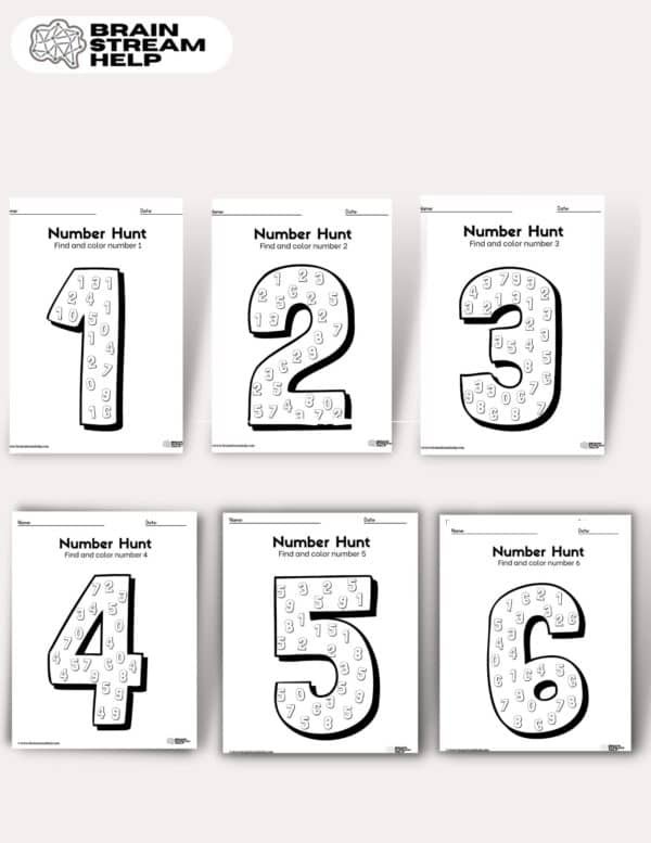 Number Hunt Preschool Worksheets Pack - Brainstreamhelp